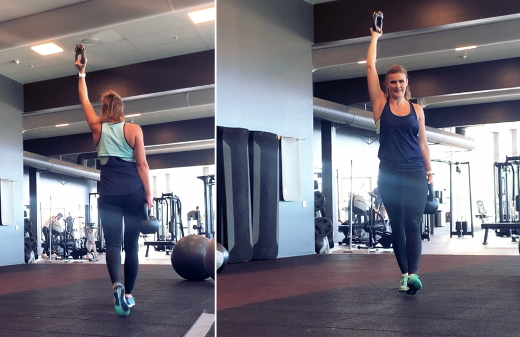 Superset med kettlebells Frontböj + Farmers walk